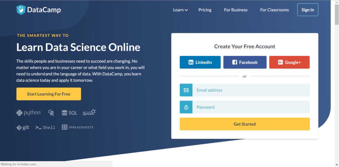 Data Camp Main Screen – Data Science Review