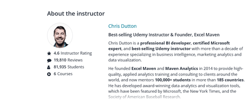 Chris Dutton Profile Udemy – Data Science Review